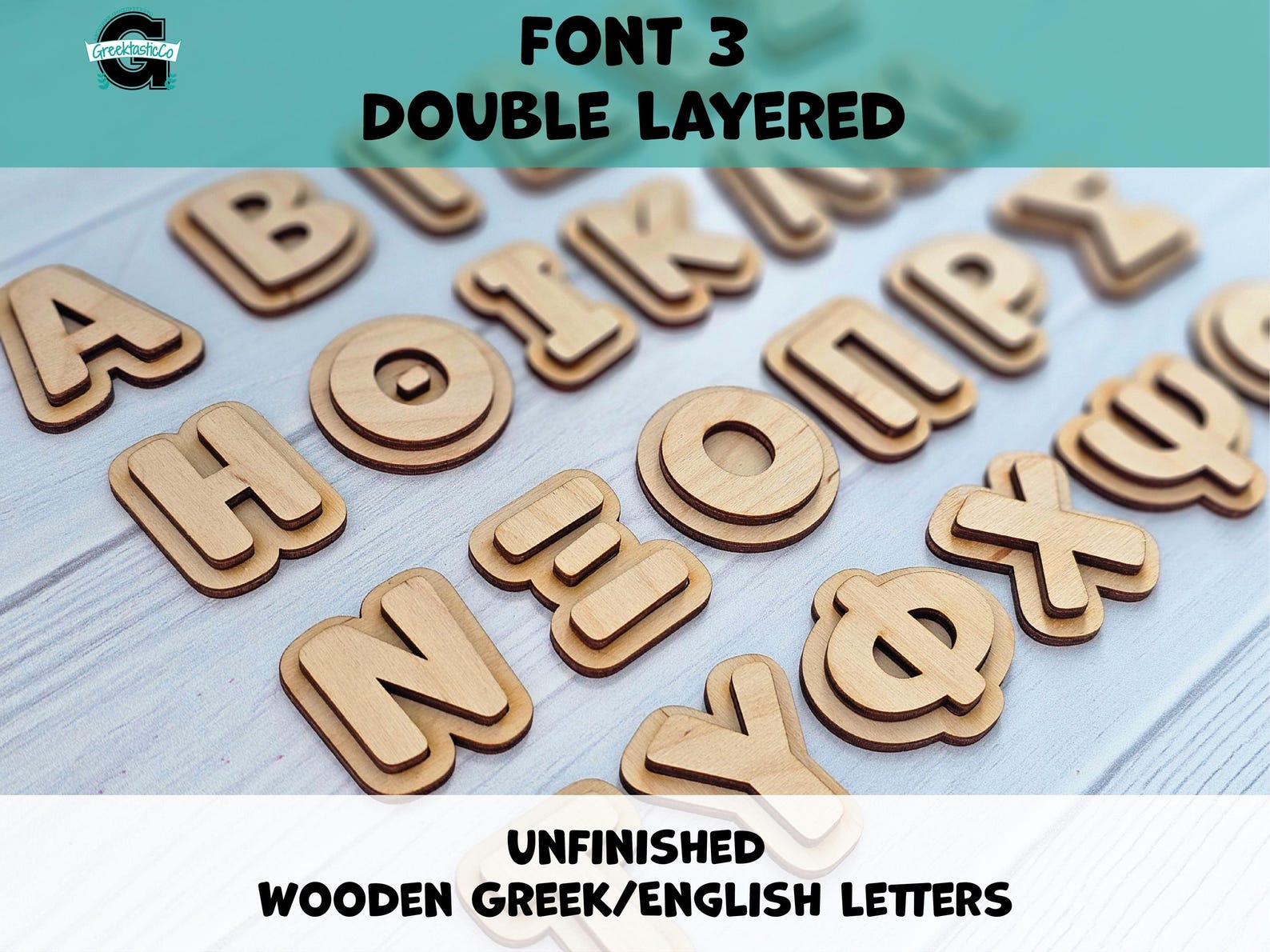 Unfinished Double Layer Wood Letters | Greek Alphabet & English ...