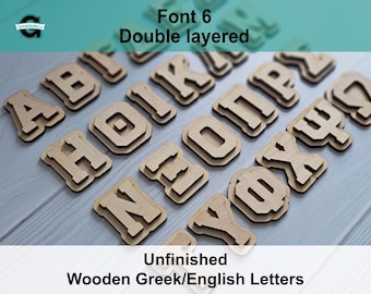 Unfinished Double Layer Wood Letters | Greek Alphabet & English ...