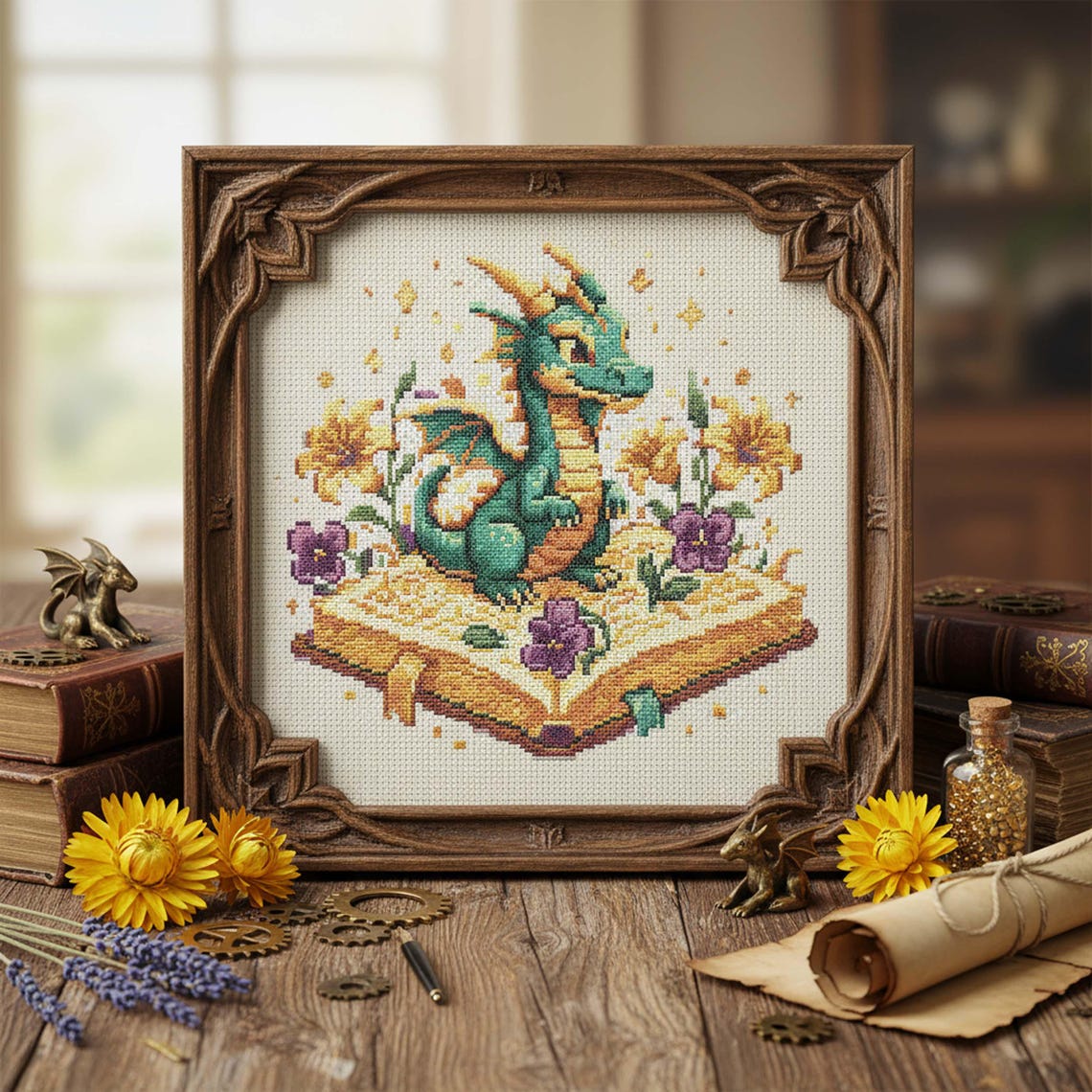 Magical Dragon Book Cross Stitch Pattern Fantasy Storybook Embroidery ...