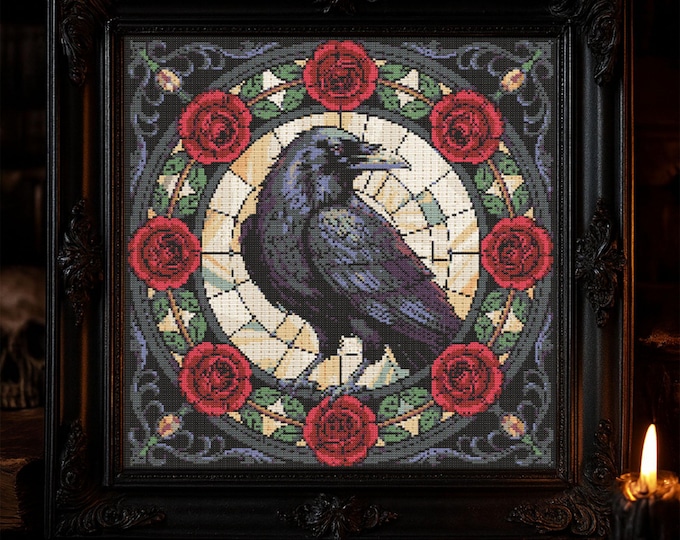 Gothic Raven Cross Stitch Pattern Magical Victorian Crow Floral ...