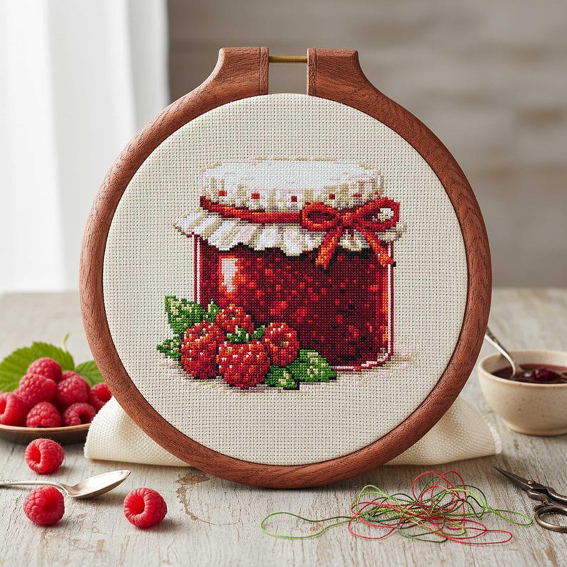 Rustic Strawberry Cross Stitch Pattern: Farmhouse Jam Jar Embroidery ...