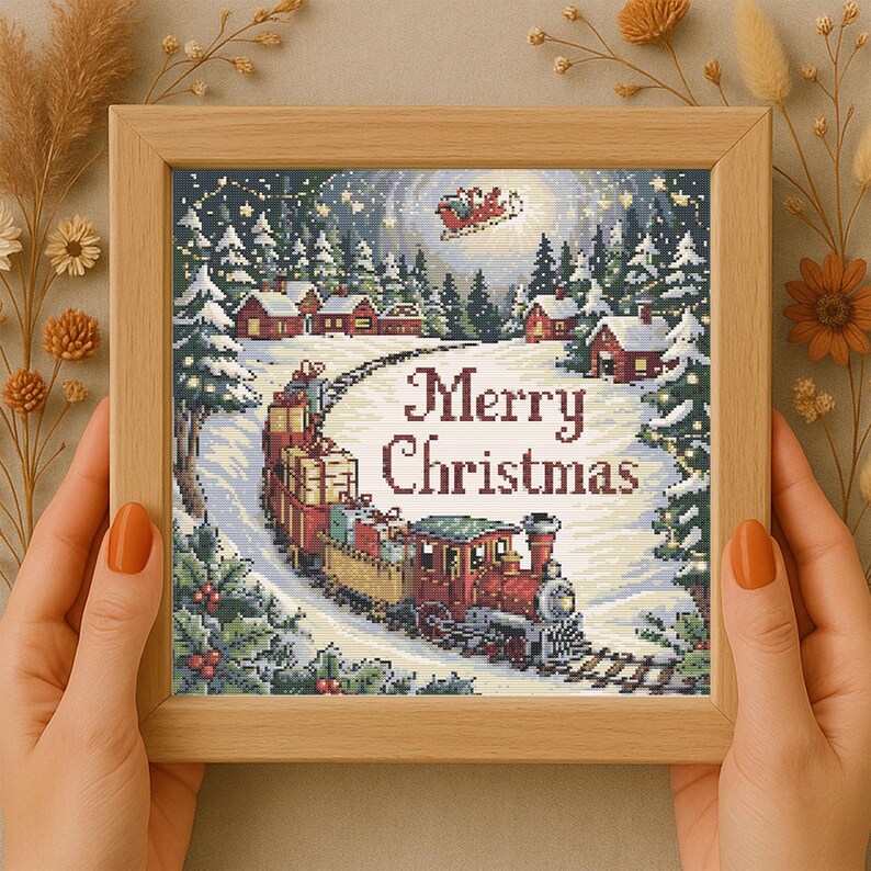Merry Christmas Train Cross Stitch Pattern Winter Holiday Train ...