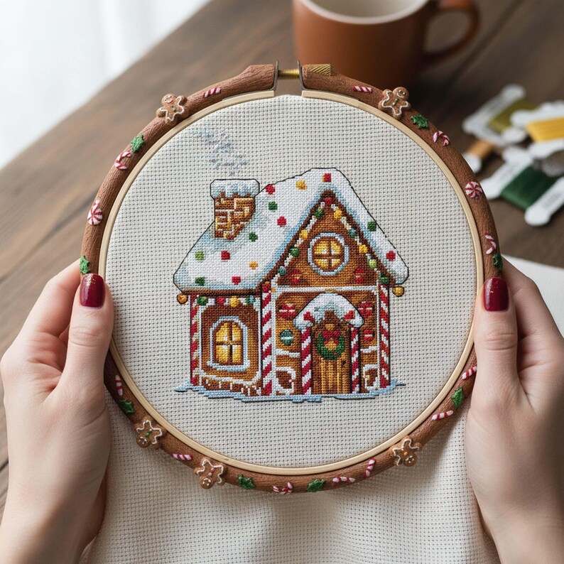 Gingerbread House Cross Stitch Pattern: Snowy Christmas Candy Cottage ...