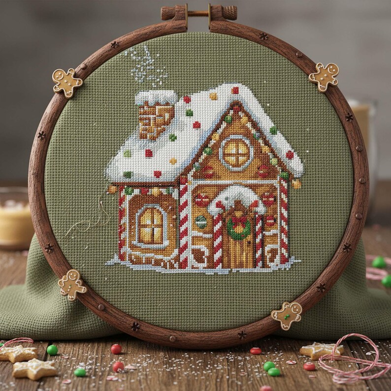 Gingerbread House Cross Stitch Pattern: Snowy Christmas Candy Cottage ...