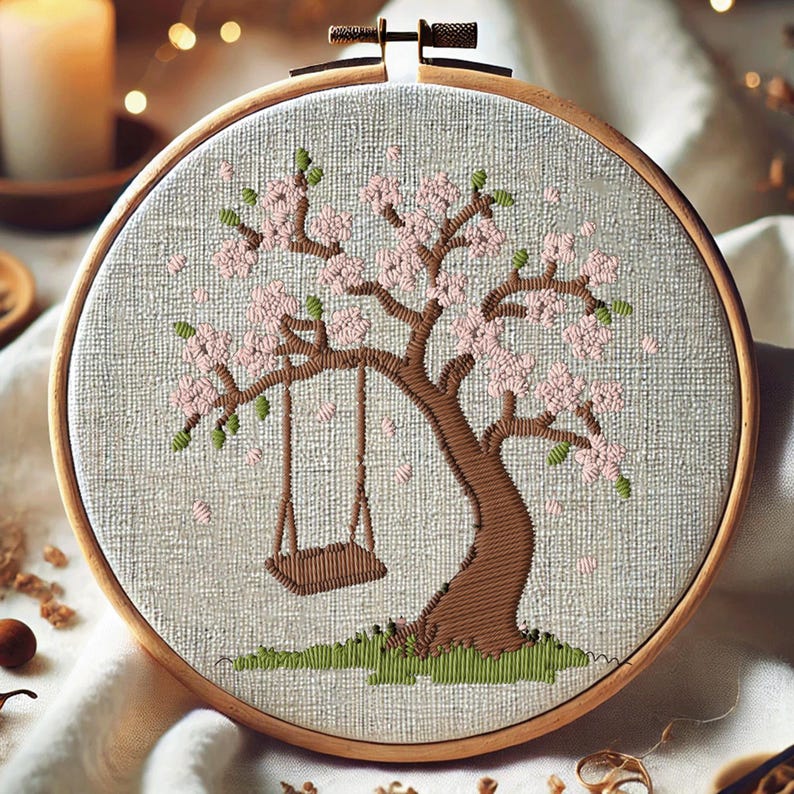 Cherry Blossom Tree Embroidery Pattern Blossom Tree With Swing ...