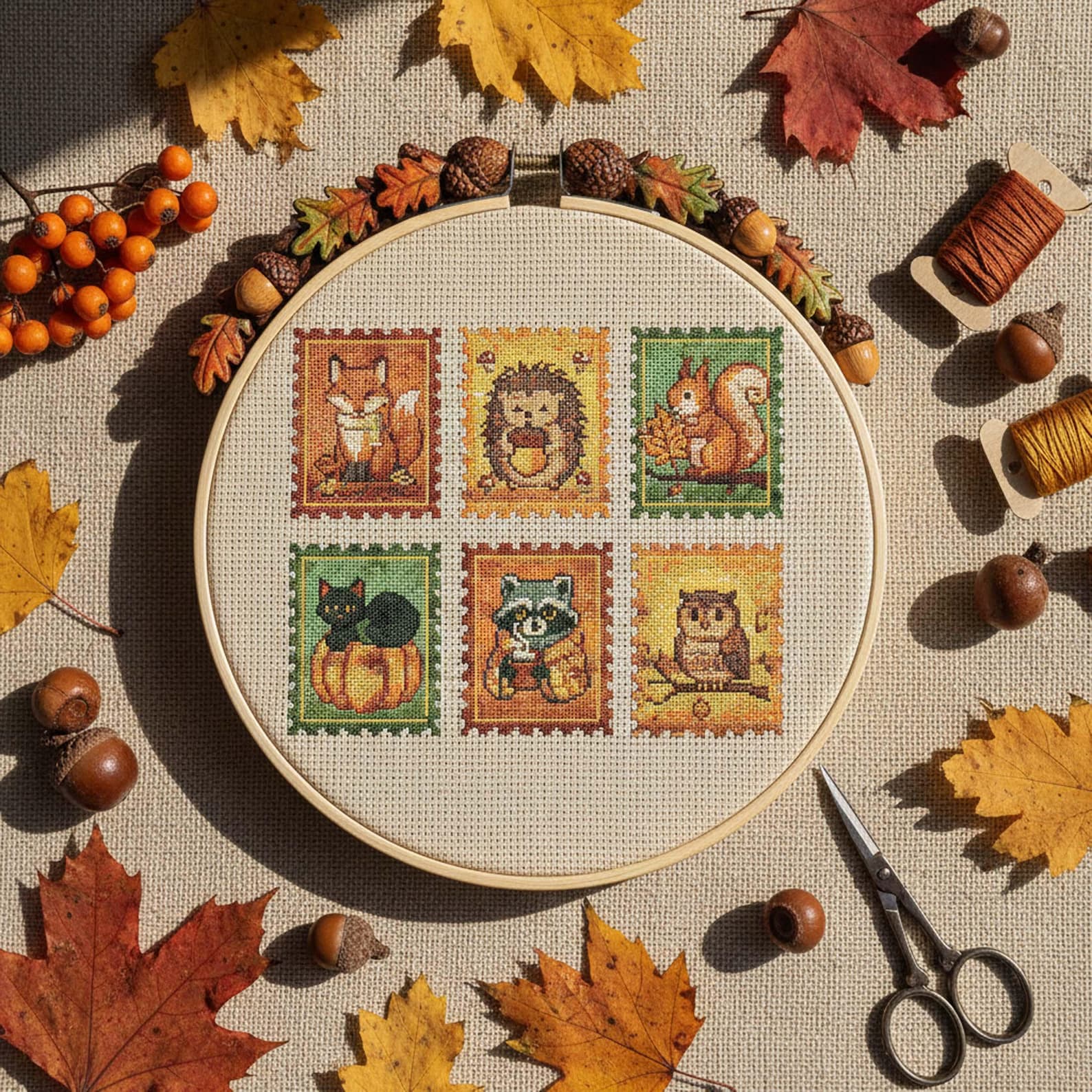 Autumn Animals Post Office Cross Stitch Pattern: Thanksgiving Woodland ...