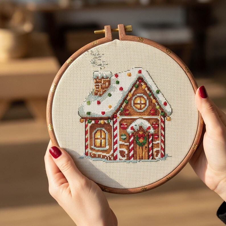 Gingerbread House Cross Stitch Pattern: Snowy Christmas Candy Cottage ...