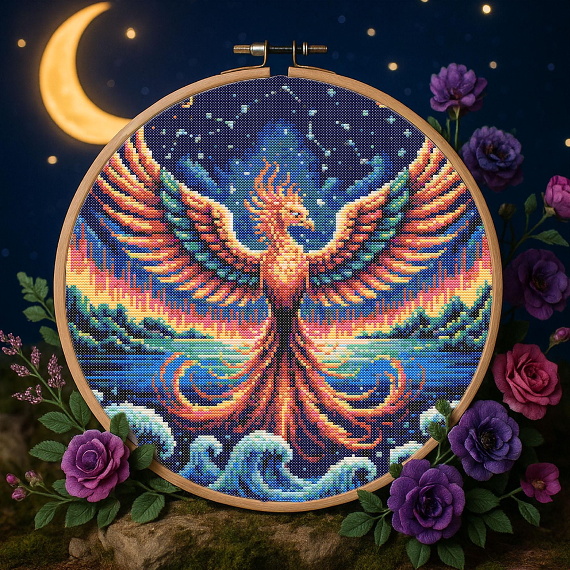 Galaxy Phoenix Cross Stitch Pattern Celestial Cosmic Phoenix Embroidery ...