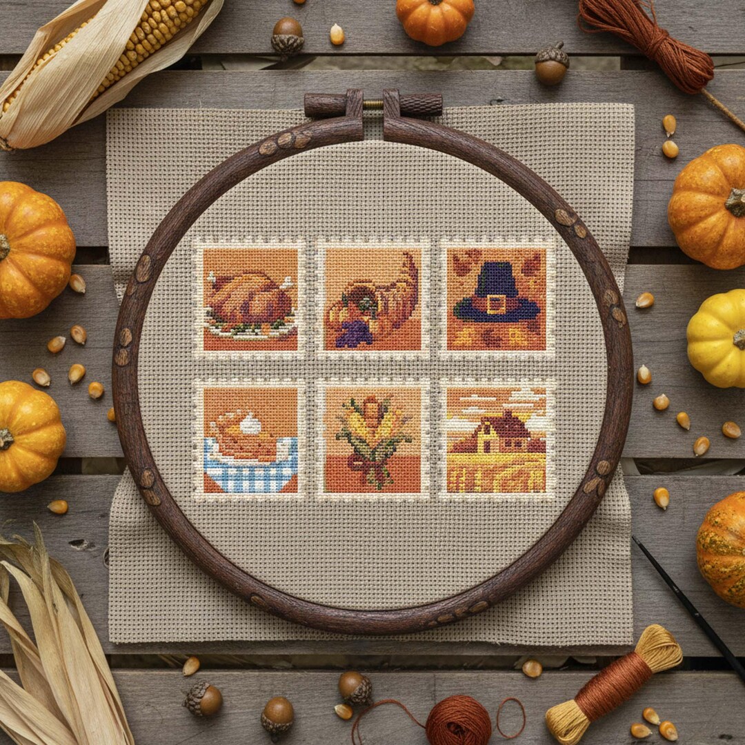 Thanksgiving Post Office Cross Stitch Pattern: Autumn Holiday Turkey ...