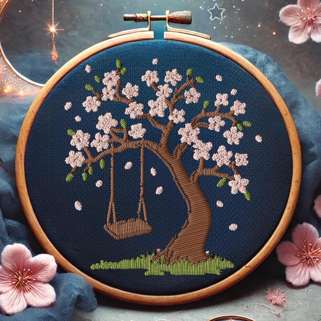 Cherry Blossom Tree Embroidery Pattern Blossom Tree With Swing ...