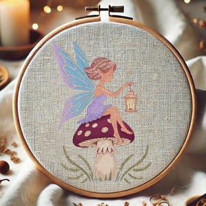 Magical Cute Fairy With Mushroom Hand Embroidery Pattern Fantasy Fairy ...
