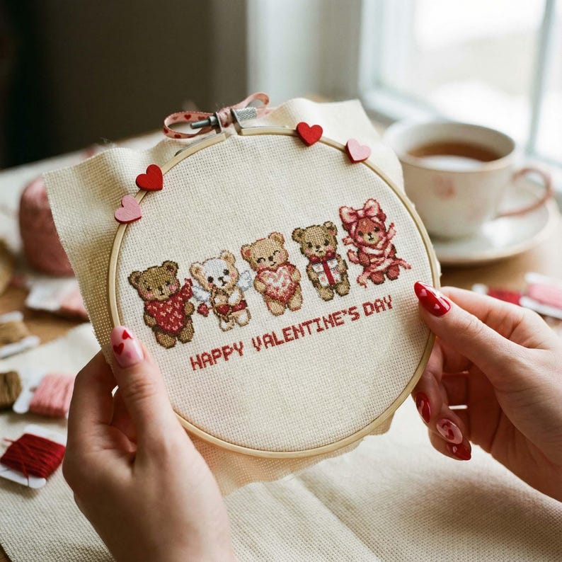 Valentine Teddy Bears Cross Stitch Pattern: Happy Valentine’s Day Love ...