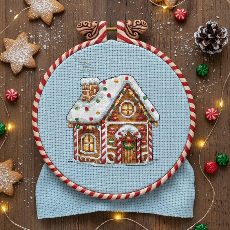 Gingerbread House Cross Stitch Pattern: Snowy Christmas Candy Cottage ...