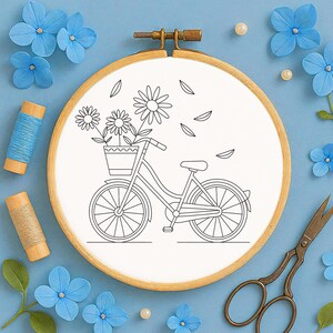 Vintage Autumn Bicycle Embroidery Pattern Boho Sunflower Basket Bike ...
