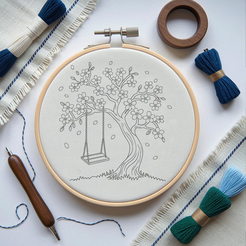 Cherry Blossom Tree Embroidery Pattern Blossom Tree With Swing ...