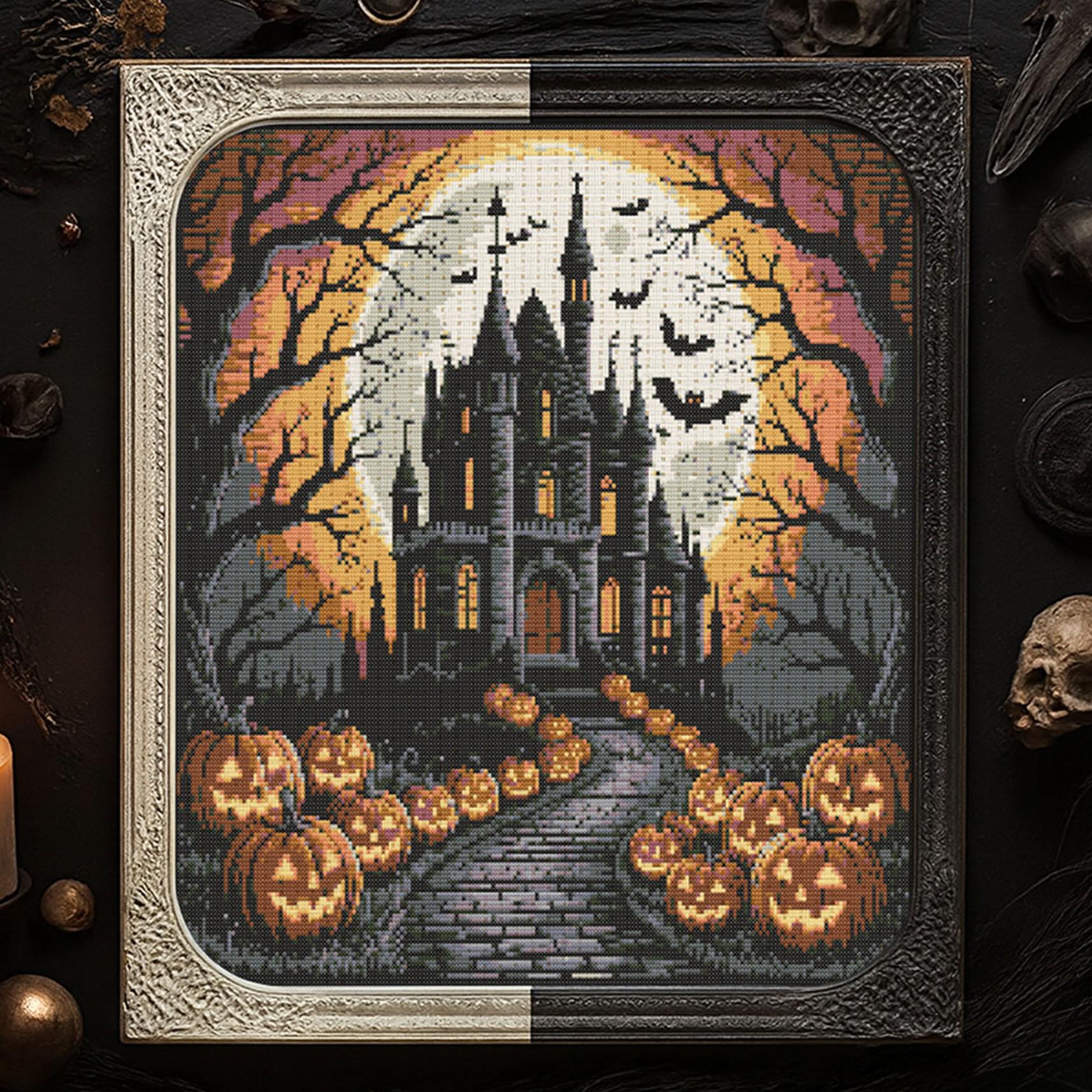 Haunted Castle Cross Stitch Pattern Halloween Gothic Haunted House ...
