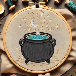 Magic Witch Cauldron Hand Embroidery Pattern Fantasy Mystical Cauldron ...