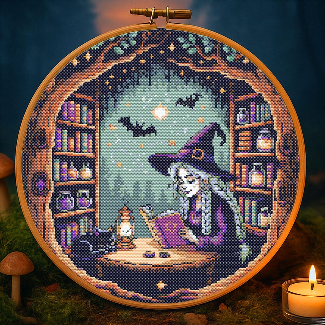 Forest Witch Reading Cross Stitch Pattern Cozy Halloween Witches ...