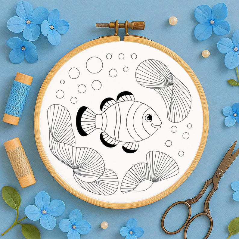 Cute Tropical Fish Hand Embroidery Pattern Happy Ocean Tropical Fish ...