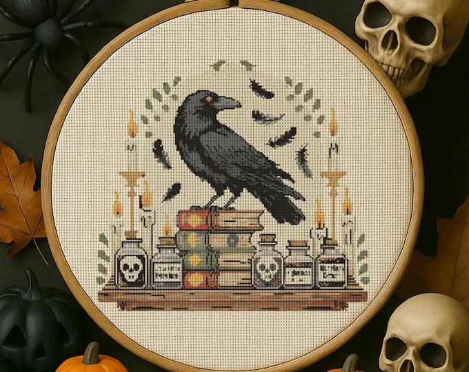 Gothic Raven Cross Stitch Pattern Magical Victorian Crow Floral ...