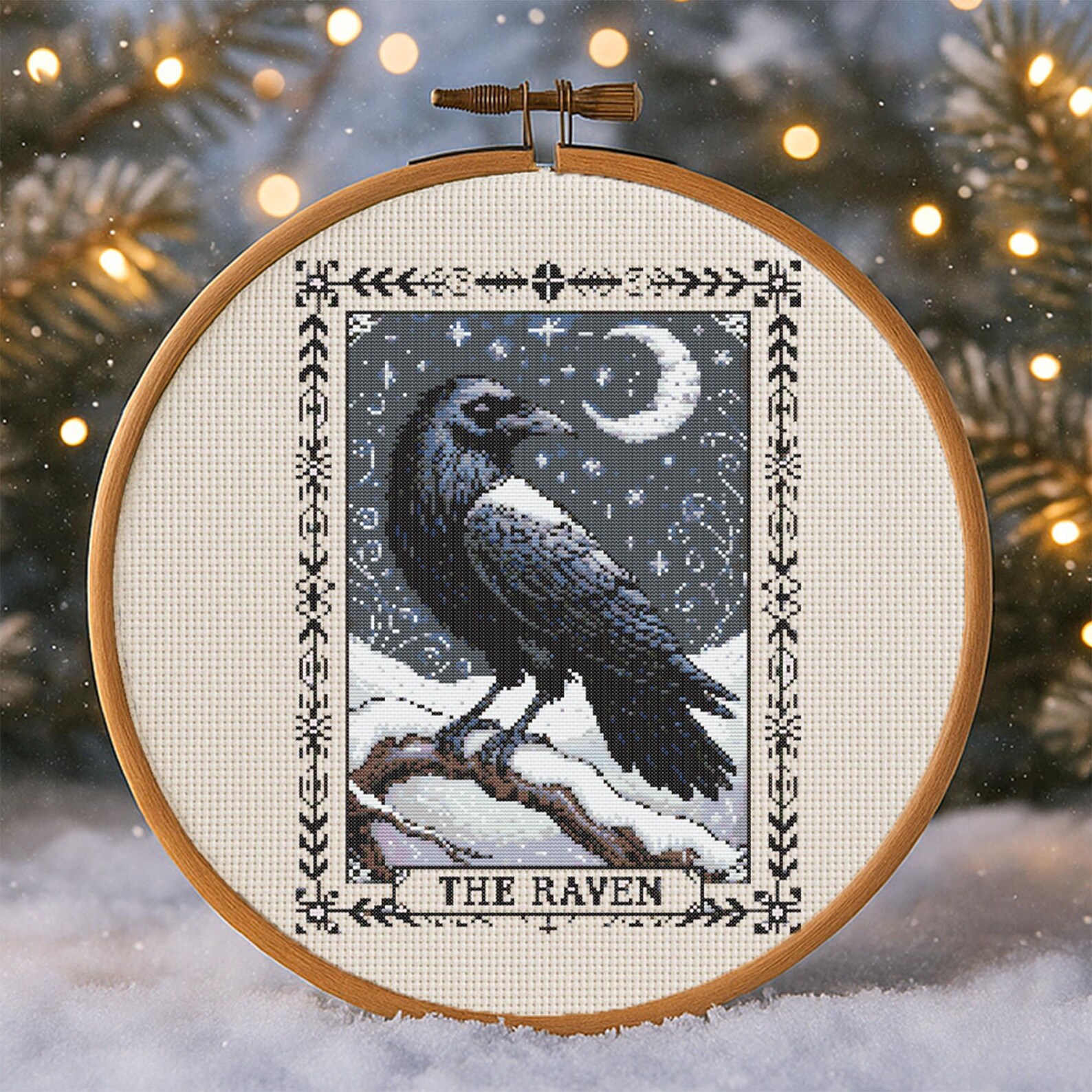 Forest Winter Raven Cross Stitch Pattern Celestial Raven Embroidery ...