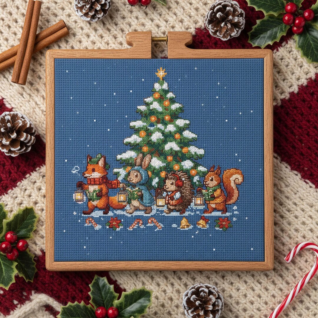 Woodland Christmas Parade Cross Stitch Pattern Fox Rabbit Hedgehog ...