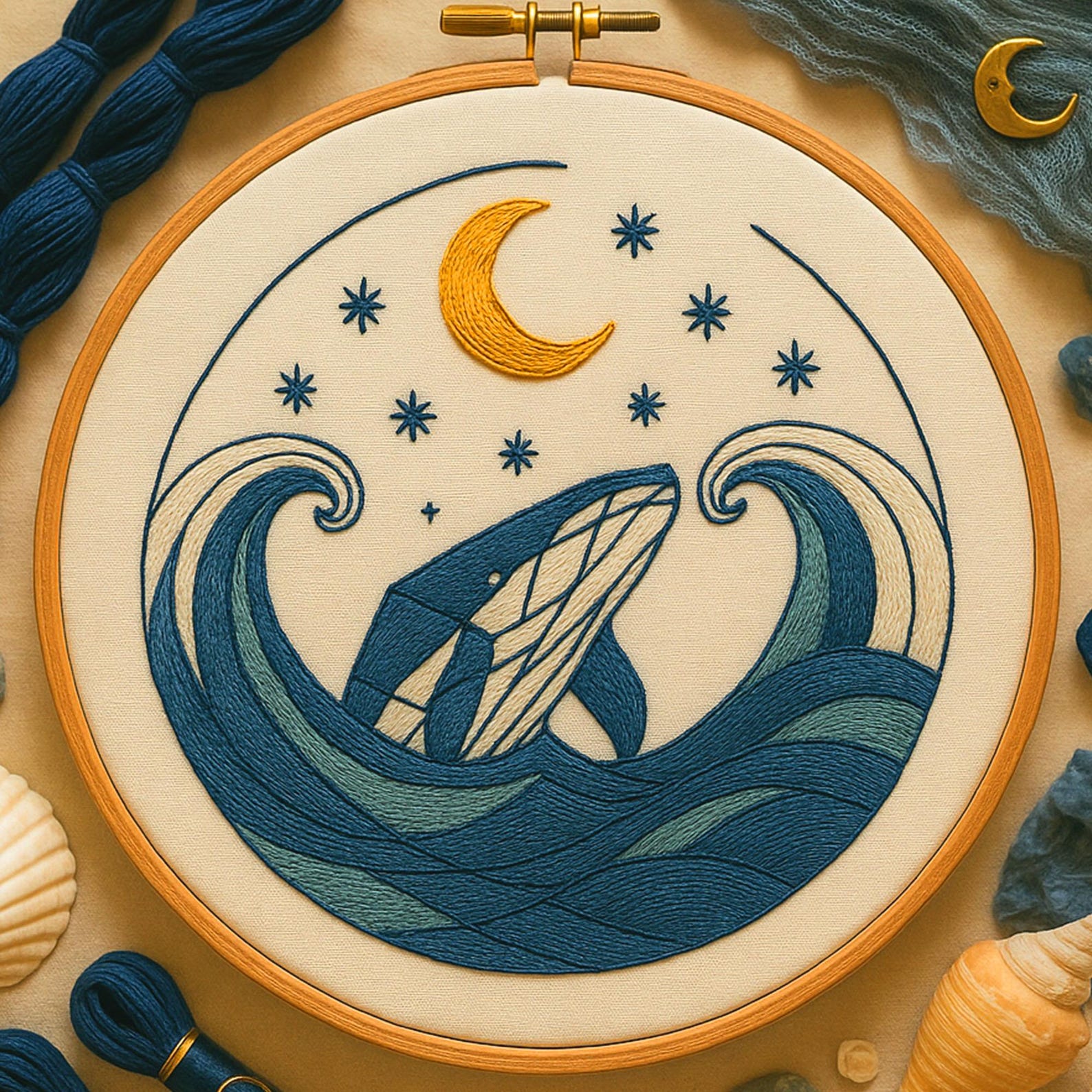 Magical Geometric Whale Hand Embroidery Pattern Geometric Whale in ...