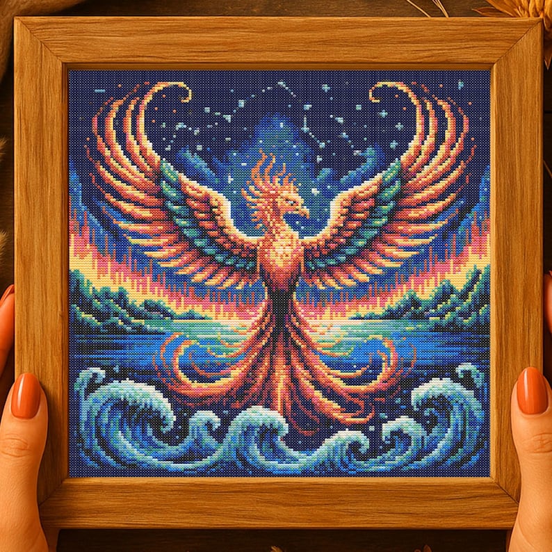 Galaxy Phoenix Cross Stitch Pattern Celestial Cosmic Phoenix Embroidery ...