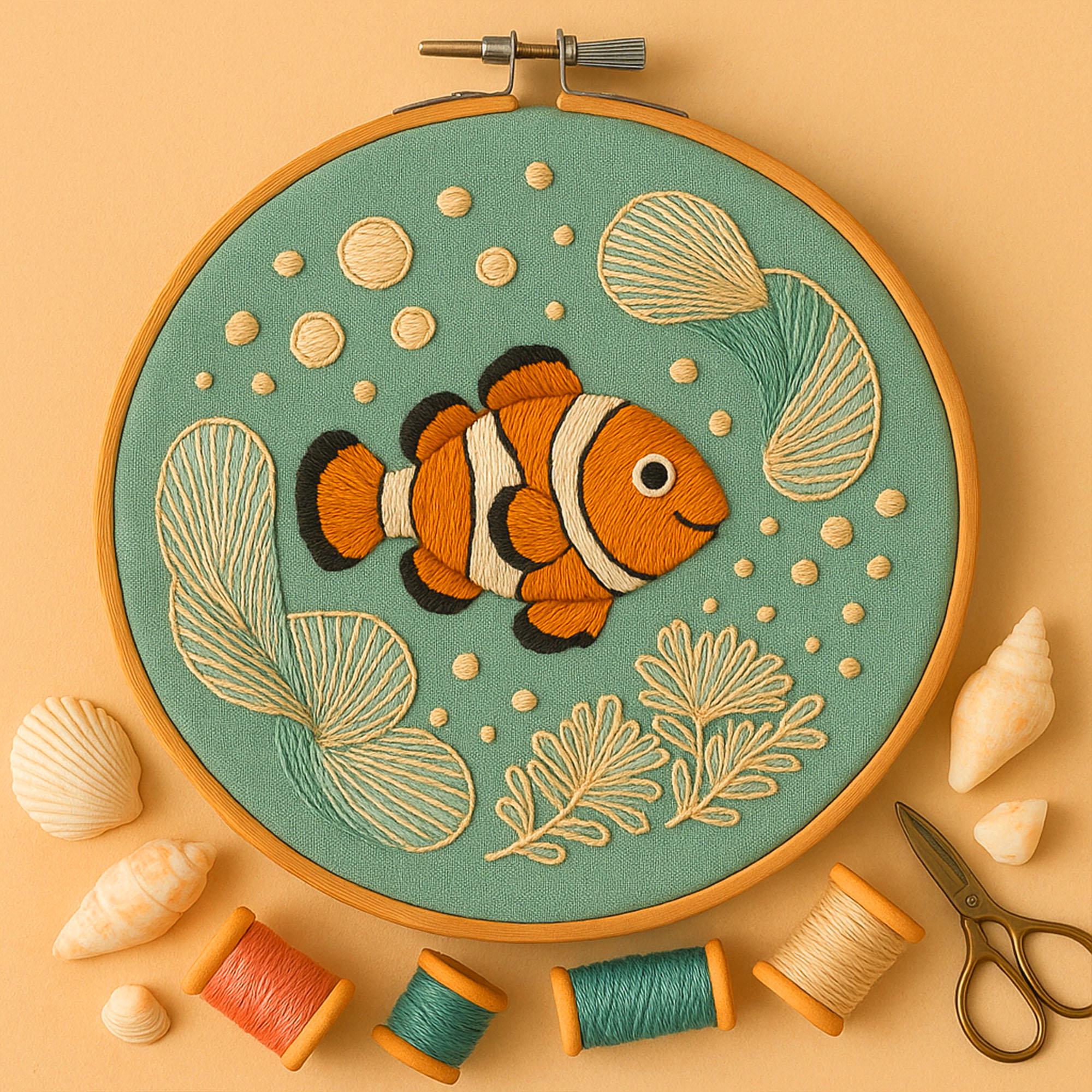 Cute Tropical Fish Hand Embroidery Pattern Happy Ocean Tropical Fish ...