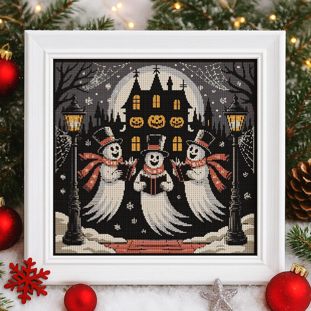 Haunted Snowman Ghost Carolers Cross Stitch Pattern Christmas Happy ...