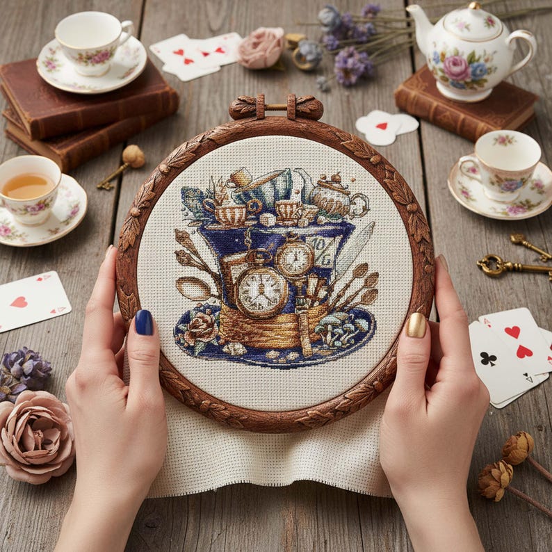 Mad Hatter Tea Time Cross Stitch Pattern Alice in Wonderland Embroidery ...