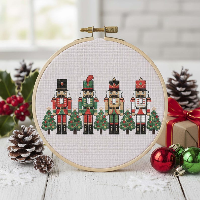Nutcracker Soldiers Cross Stitch Pattern: Christmas Tree Embroidery ...