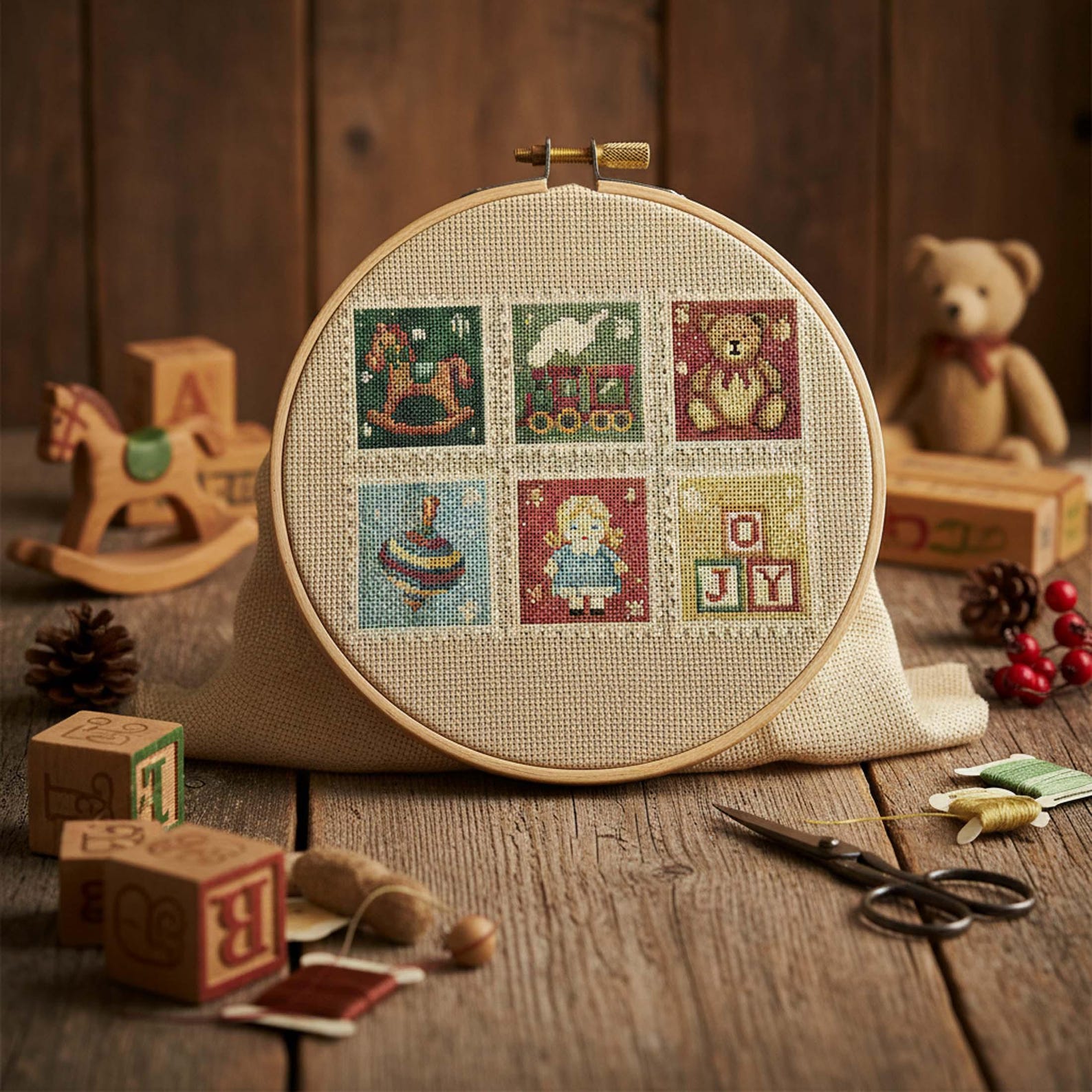 Vintage Toys Stamps Cross Stitch Pattern: Christmas Post Office Holiday ...