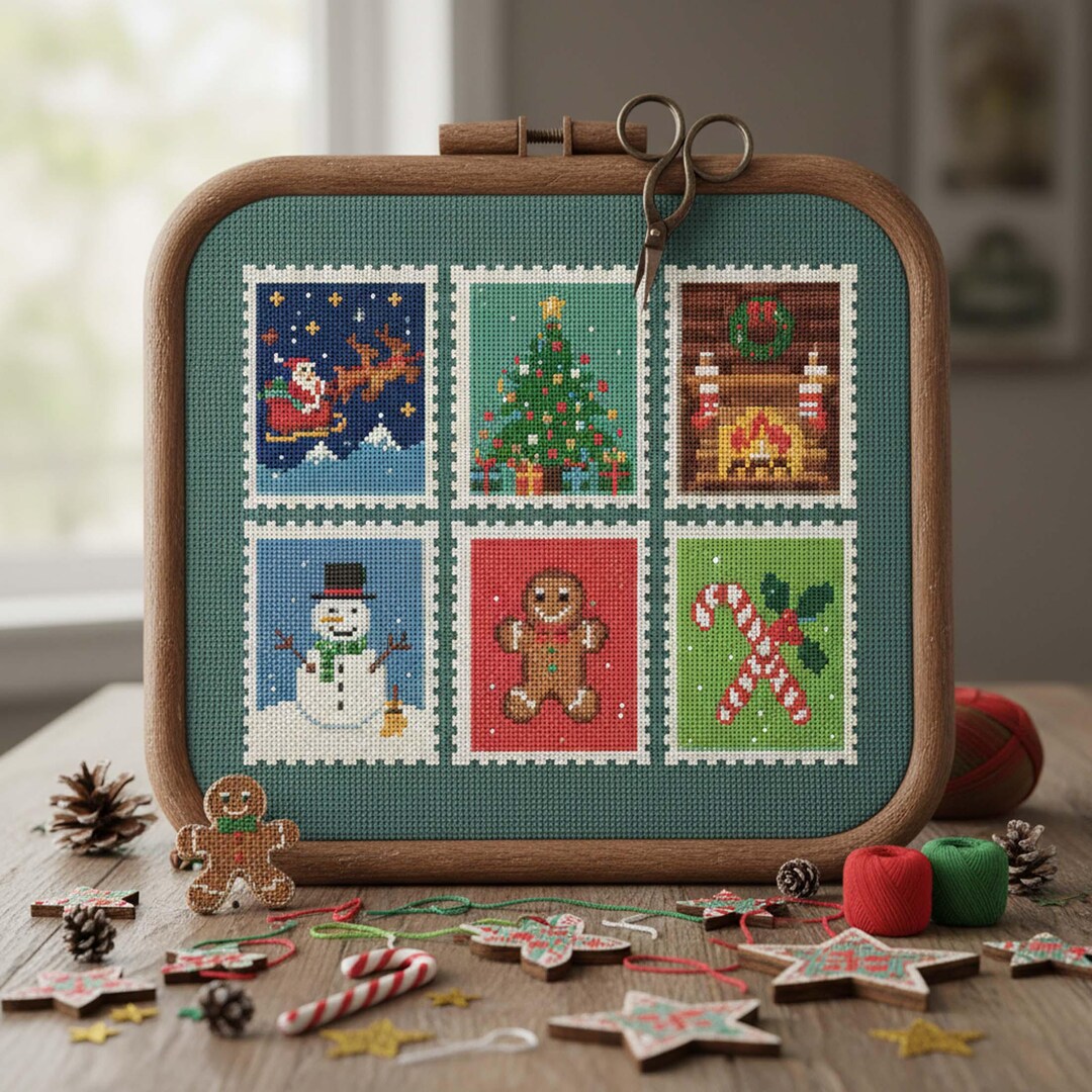 Holiday Postage Stamps Cross Stitch Pattern: Christmas Candy Cane ...