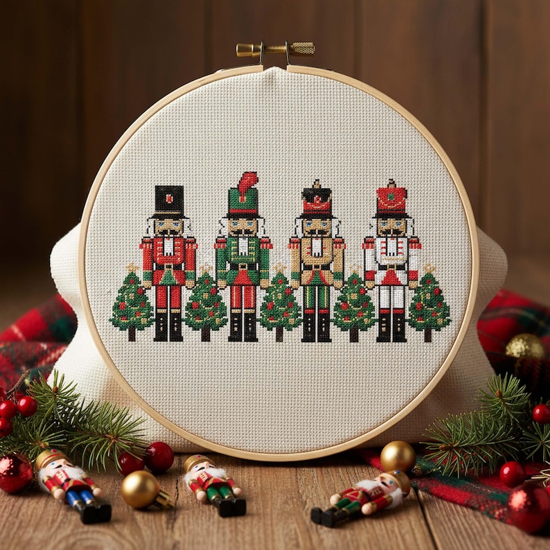 Nutcracker Soldiers Cross Stitch Pattern: Christmas Tree Embroidery ...