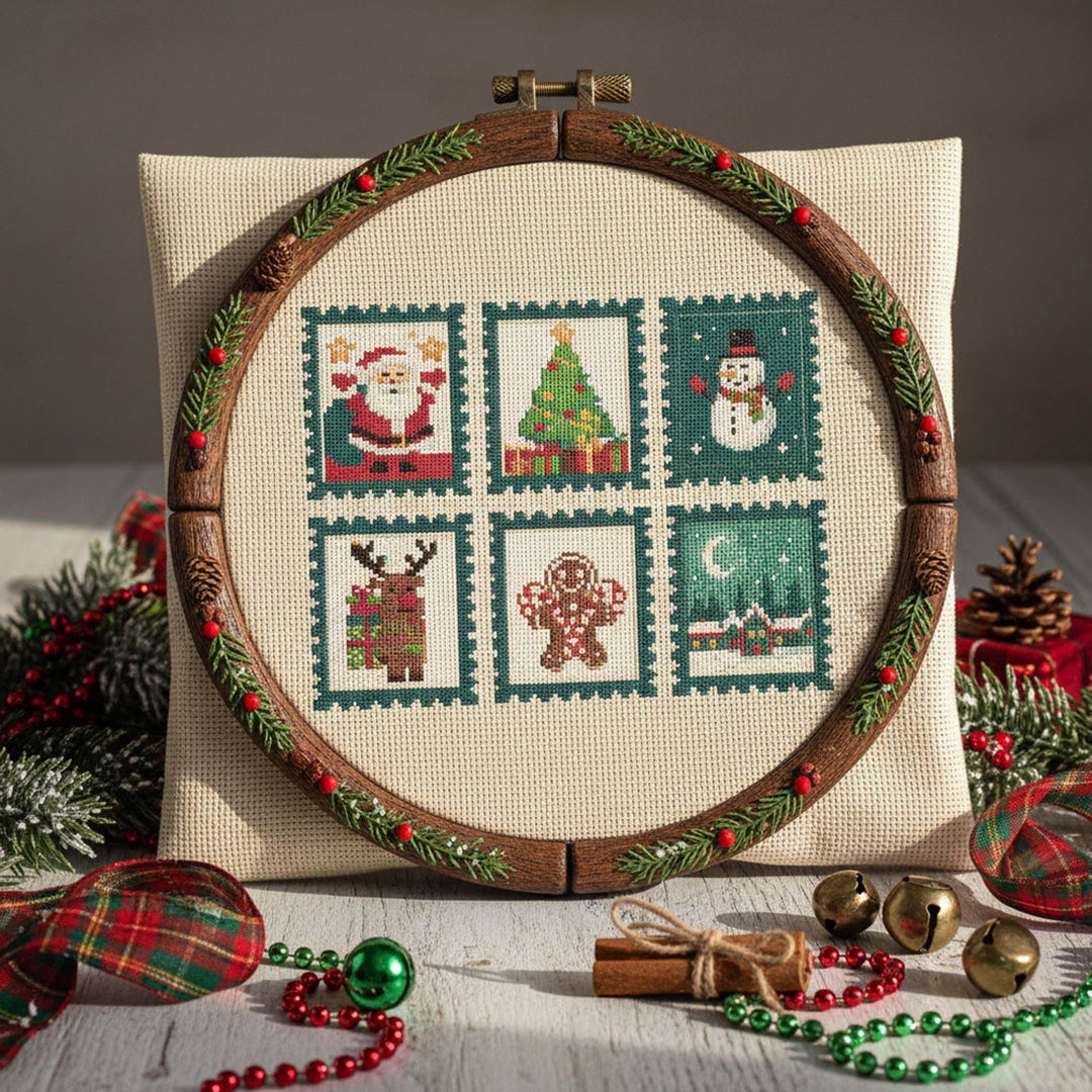 Holiday Post Office Cross Stitch Pattern: Christmas Santa, Tree ...