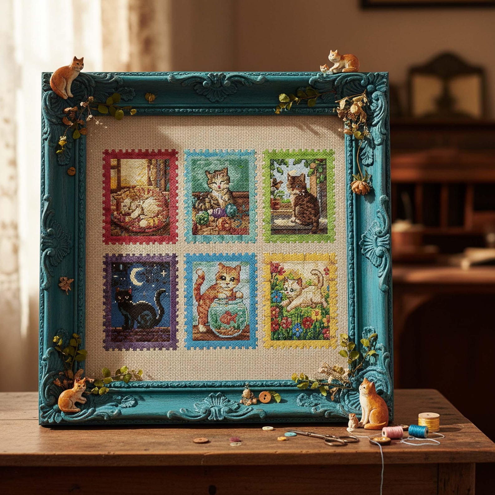 Adorable Cat Post Office Cross Stitch Pattern: Kitten Mini Panels ...