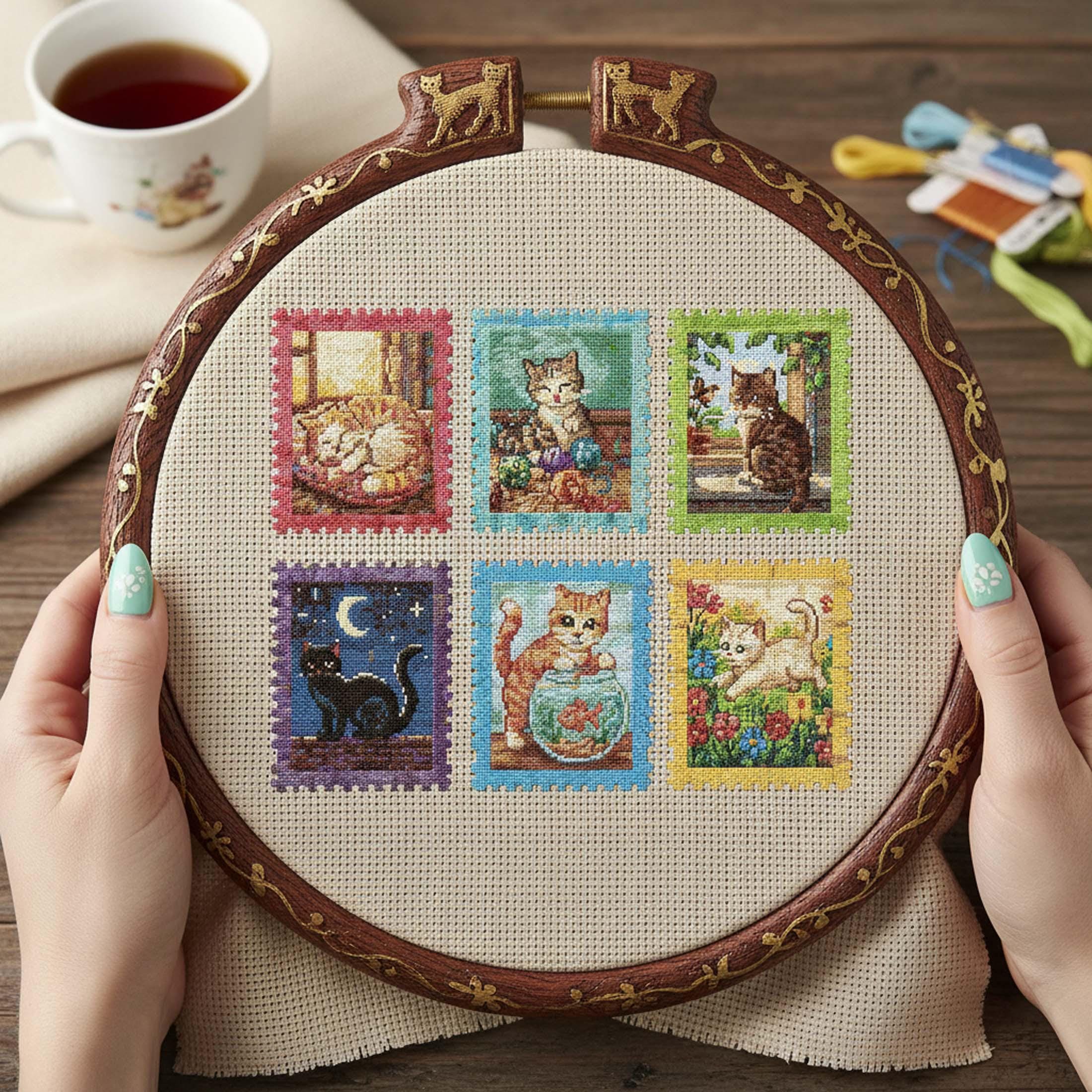 Adorable Cat Post Office Cross Stitch Pattern: Kitten Mini Panels ...
