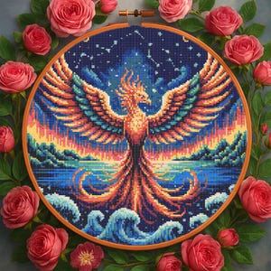 Galaxy Phoenix Cross Stitch Pattern Celestial Cosmic Phoenix Embroidery ...