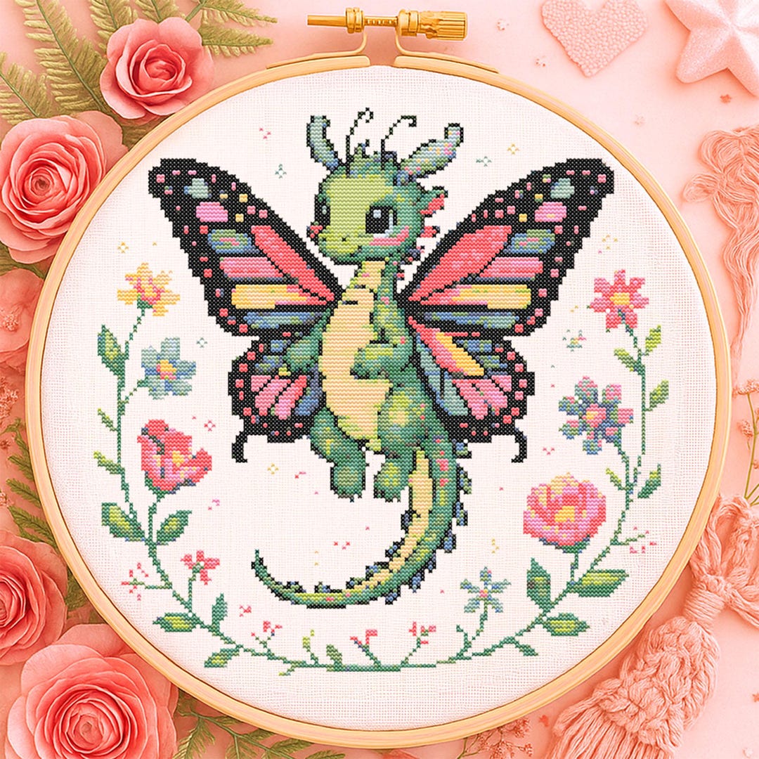 Butterfly Wing Dragon Cross Stitch Pattern Floral Butterfly Dragon ...