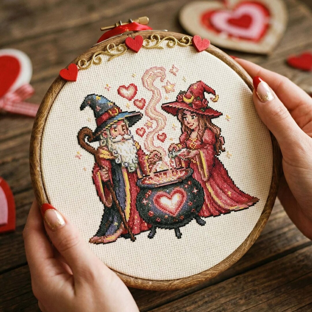 Valentine Witches Cross Stitch Pattern: Fantasy Romantic Witch Couple ...