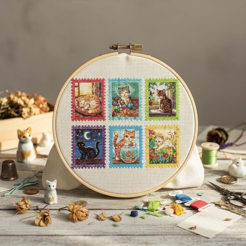 Adorable Cat Post Office Cross Stitch Pattern: Kitten Mini Panels ...