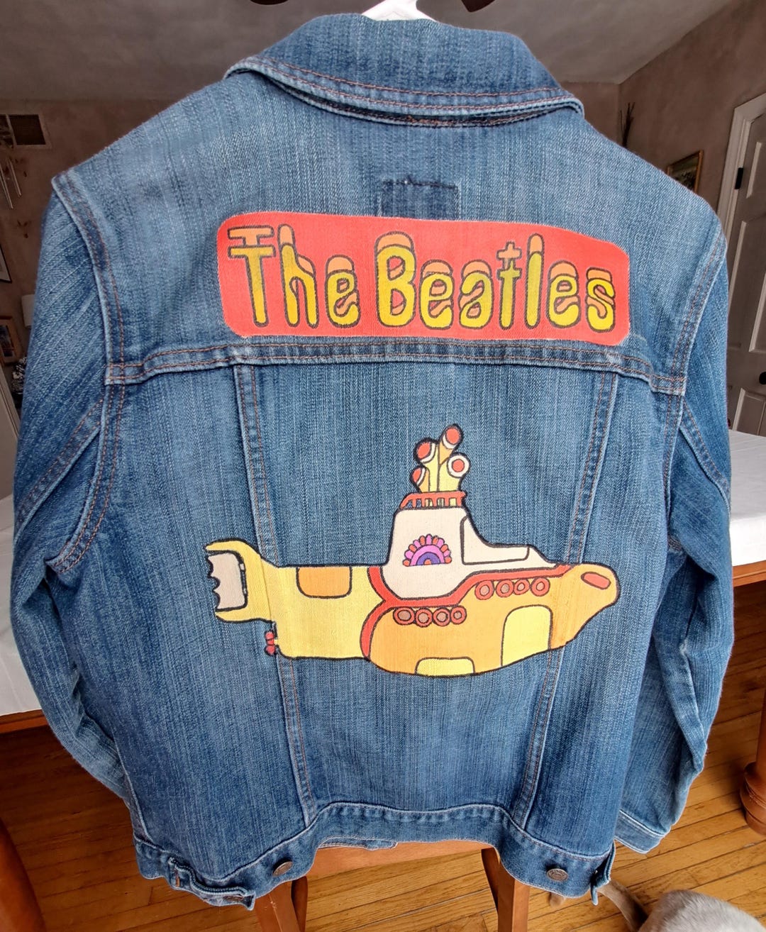 Yellow Submarine, the Beatles Jacket. Hand Painted, OLD Navy Large ...