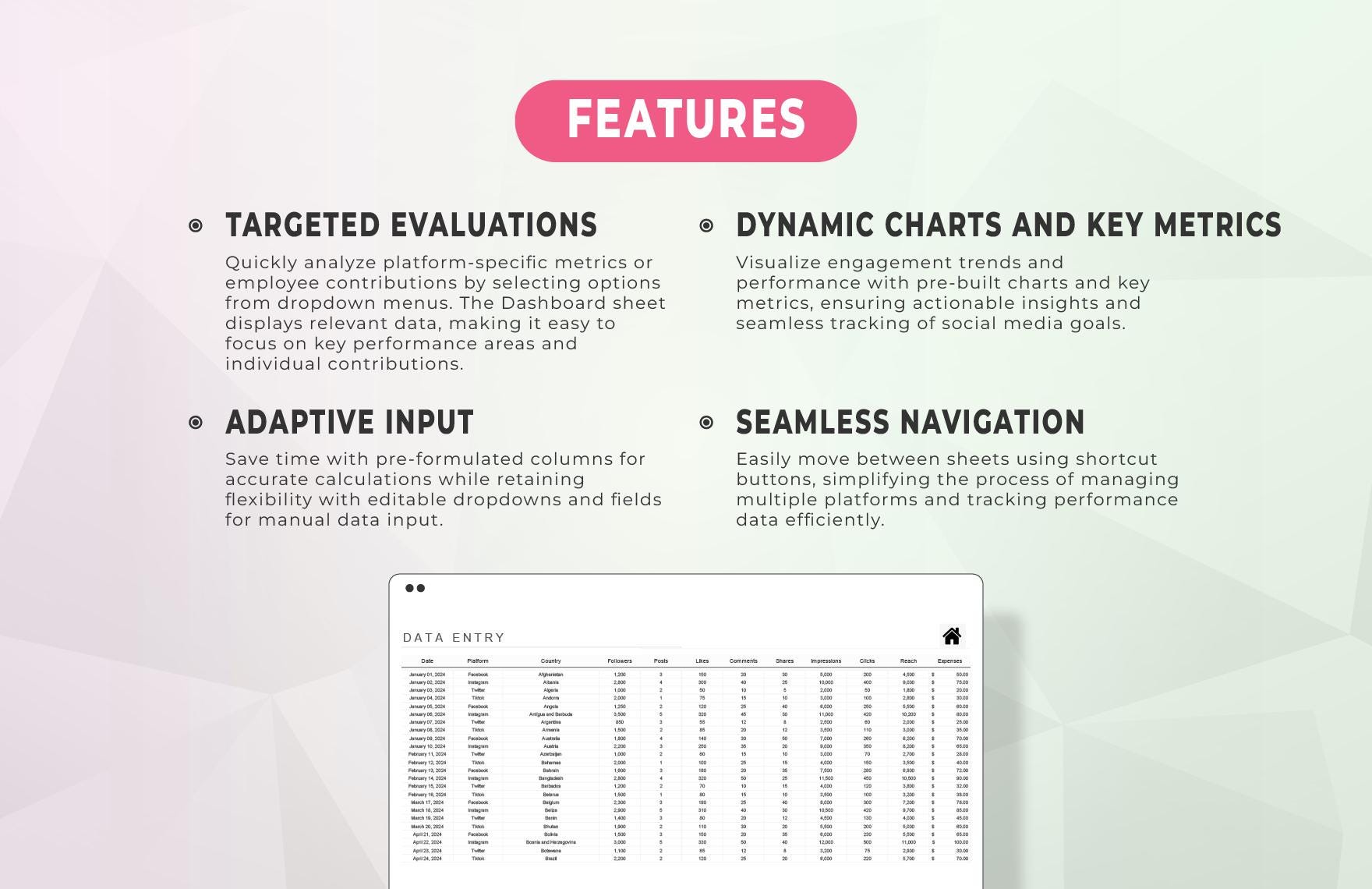 Social Media Dashboard Excel Template | Performance Tracking ...