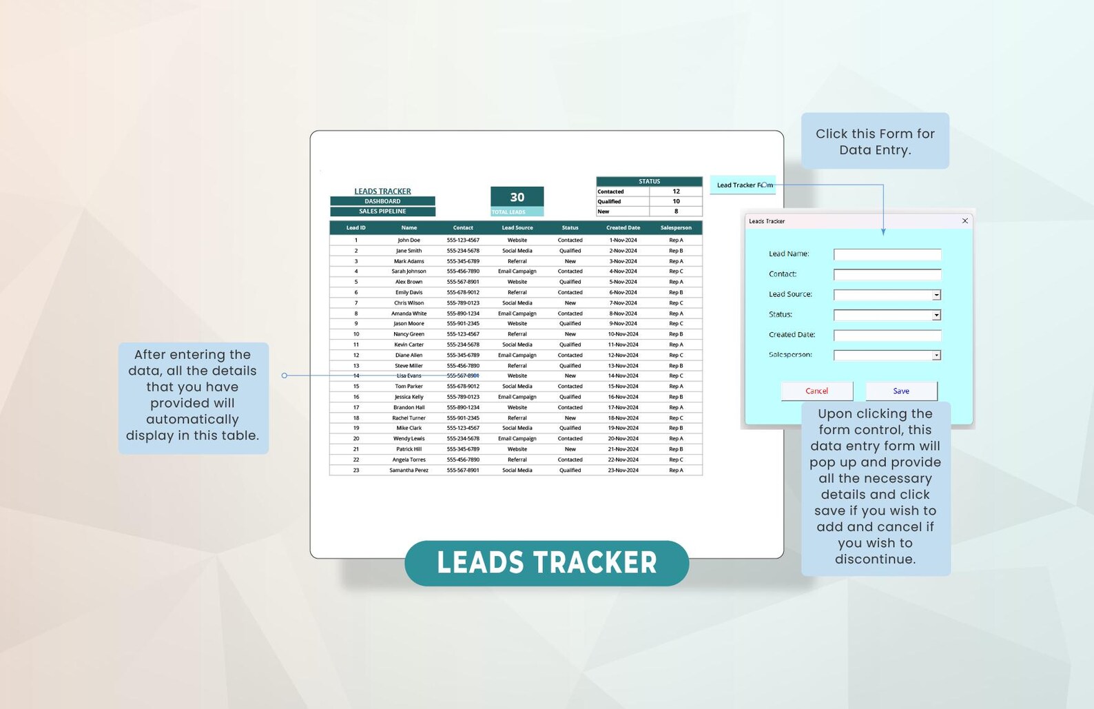 CRM Data Sheet Excel Template – Track Leads, Crm Spreadsheet, Sales Tracker, Business CRM ...