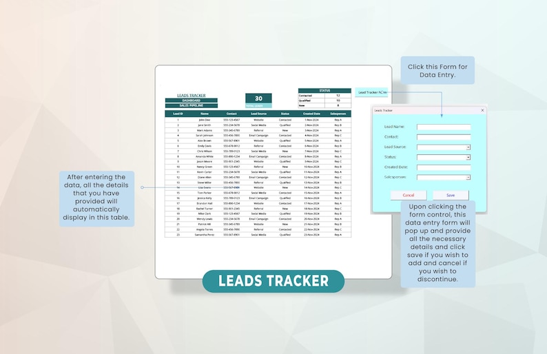 CRM Data Sheet Excel Template – Track Leads, Crm Spreadsheet, Sales ...