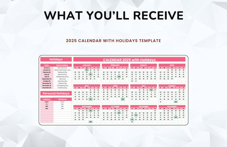 2025 Calendar With Holidays | Printable Excel & Google Sheets Template ...