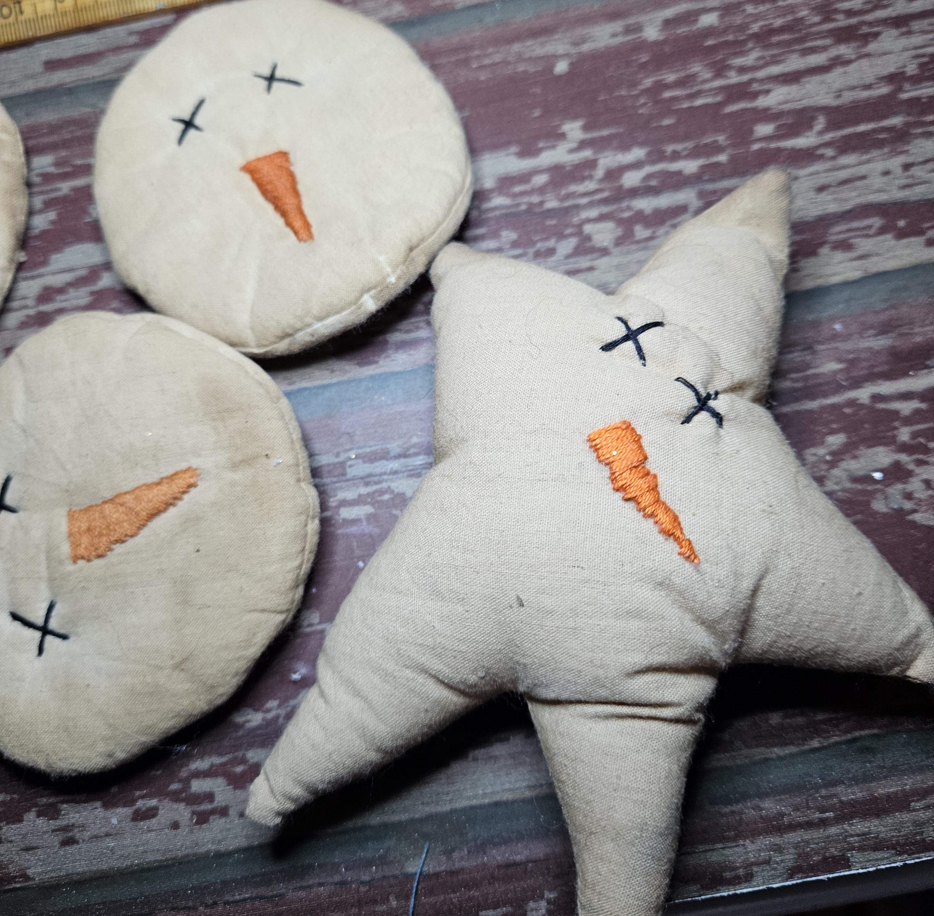 Primitive Snowmen Heads Hand Crafted Embroidered Star and Round ...