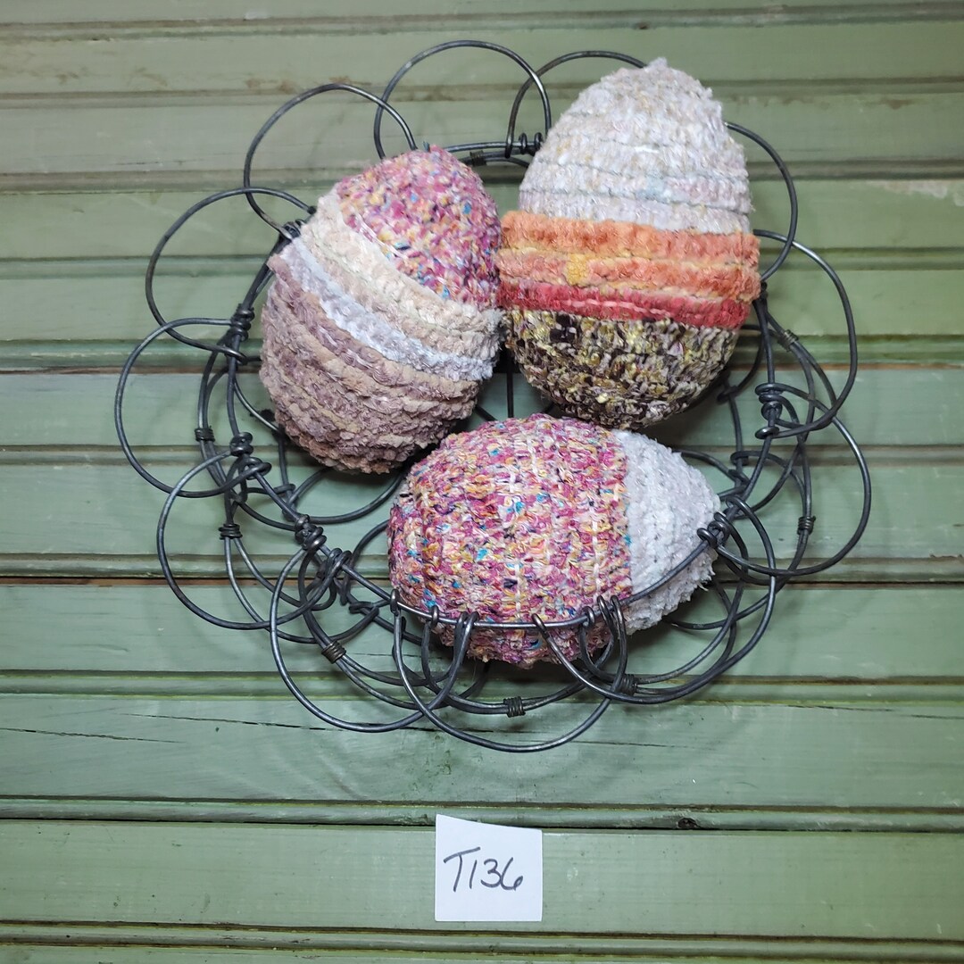 Large Primitive Chenille Easter Eggs Hand Wrapped Farmhouse Rag Rug ...