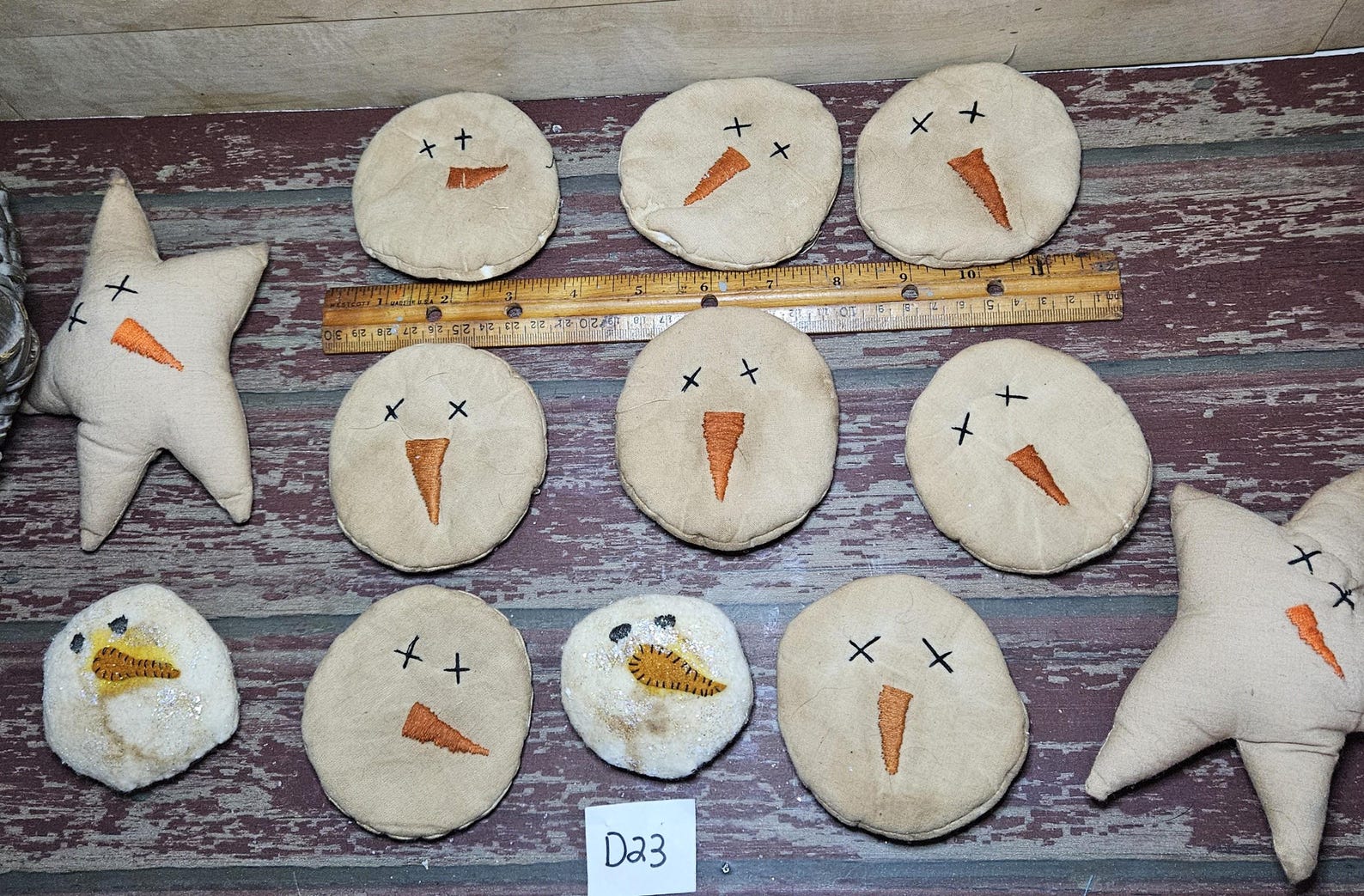 Primitive Snowmen Heads Hand Crafted Embroidered Star and Round ...